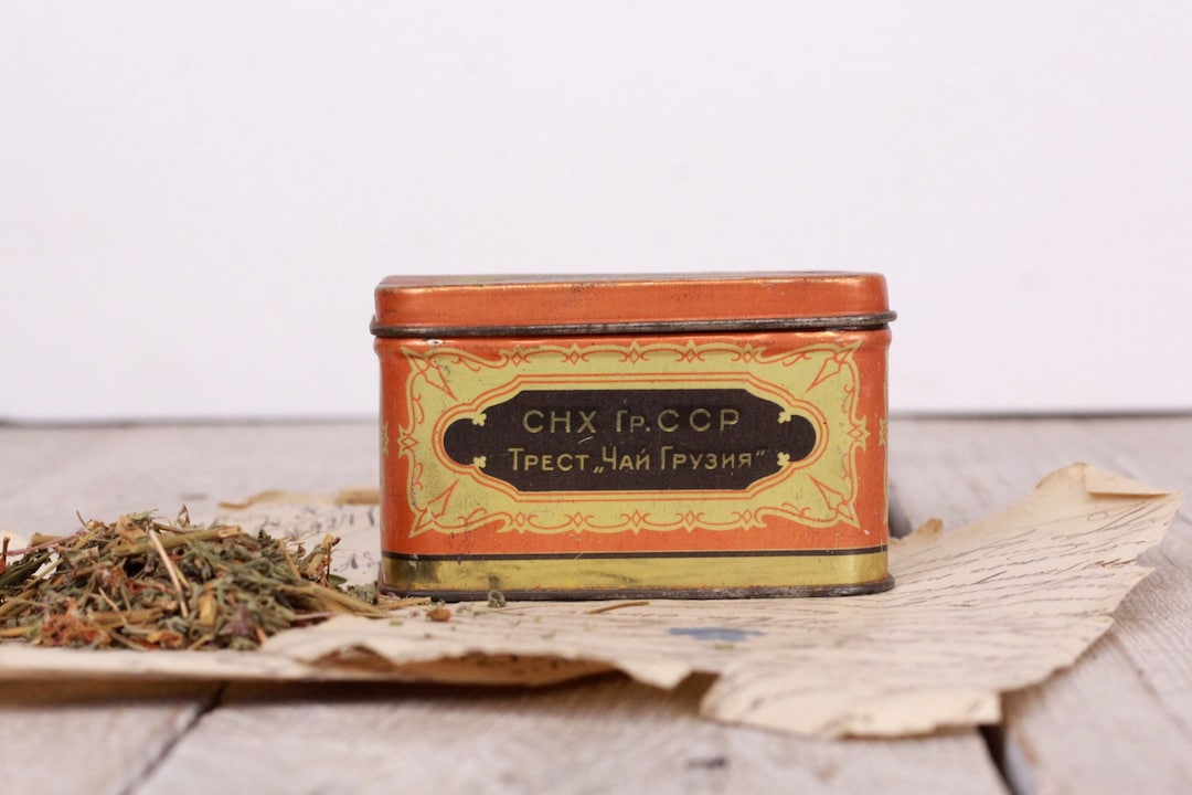Tea Box 40's Tin Box Georgian Tea Soviet Tea Box Tea Box With Lid Old ...