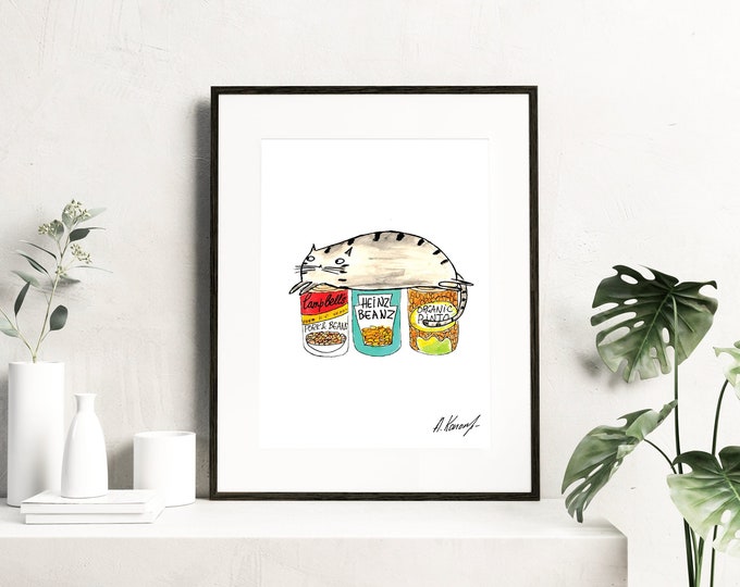 Neutral Boho Cats Art Print Set, Mid Century Modern Art, Illustration ...