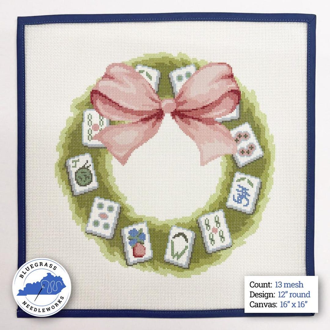Mahjong Tiles Wreath Needlepoint Canvas - 12" Christmas Wreath Design ...