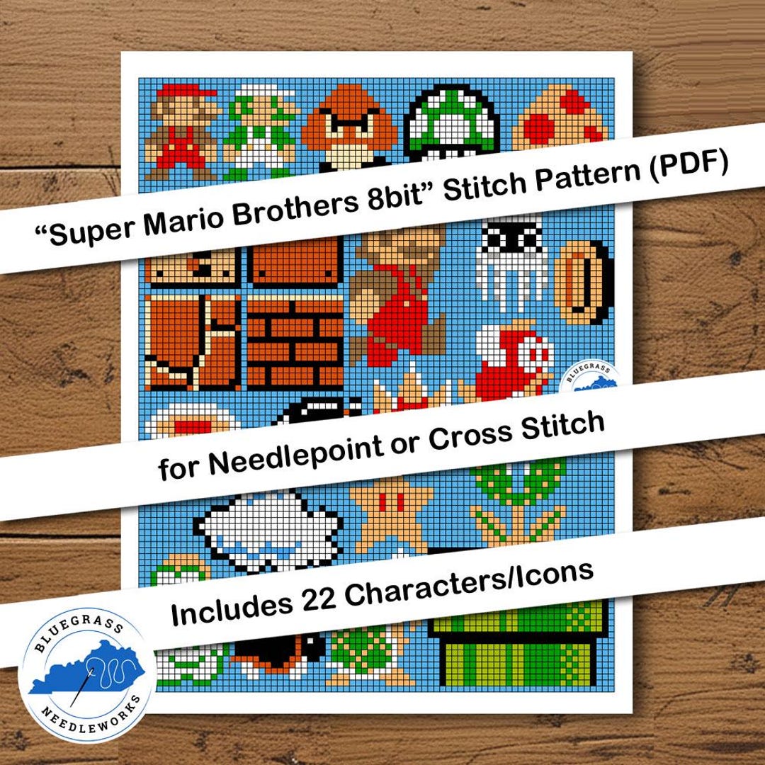 Super Mario Brothers 8-bit Stitch Pattern (PDF) for Needlepoint and ...