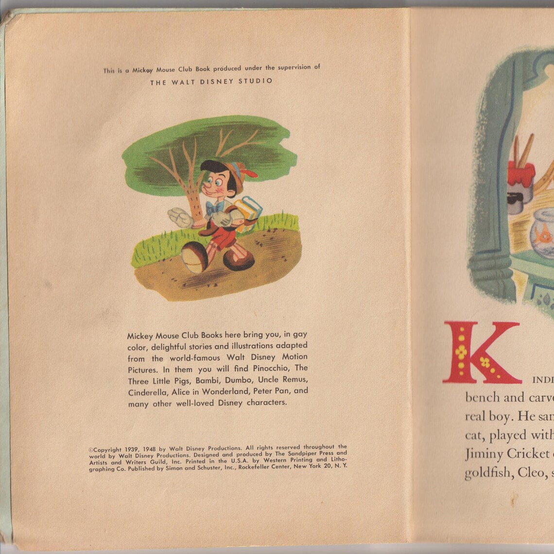 Walt Disney's Pinocchio Mickey Mouse Club Book - Etsy