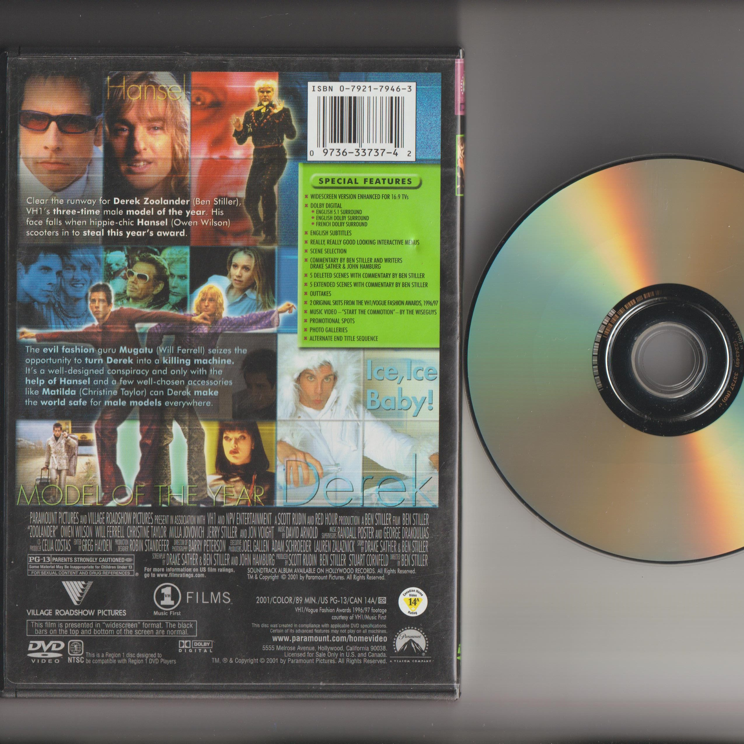 Zoolander DVD Special Collector's Edition 2001 Ben Stiller, Owen Wilson ...