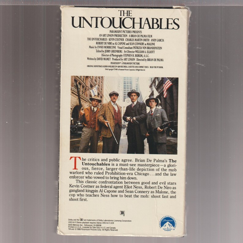 The Untouchables VHS Kevin Costner, Robert De Niro, Sean Connery - Etsy
