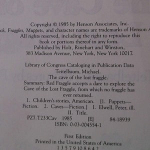 The Cave of the Lost Fraggle FRAGGLE ROCK Book Jim Henson's Muppets ...