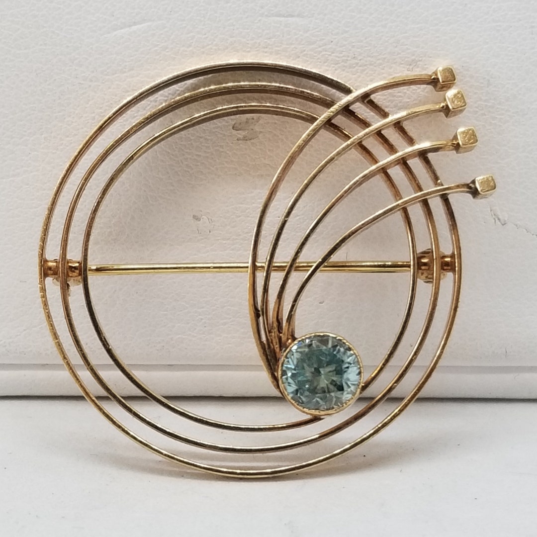 Z1310 Vintage 14K Yellow Gold and Topaz Pin. - Etsy