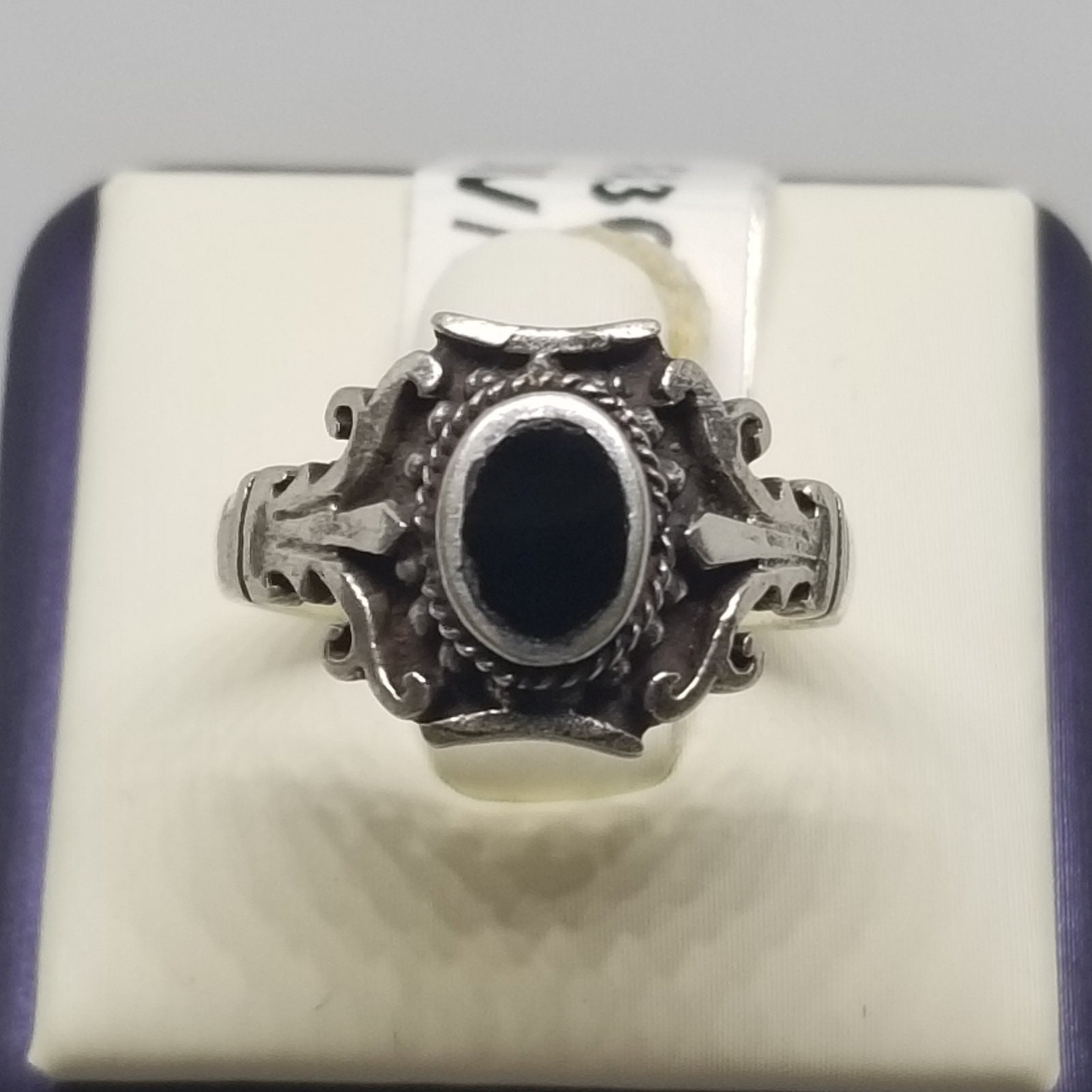 FA3097 Vintage Sterling and Onyx Ring, Size 2 Different FA3097 Vintage Sterling and Onyx Ring, Size 2 Different