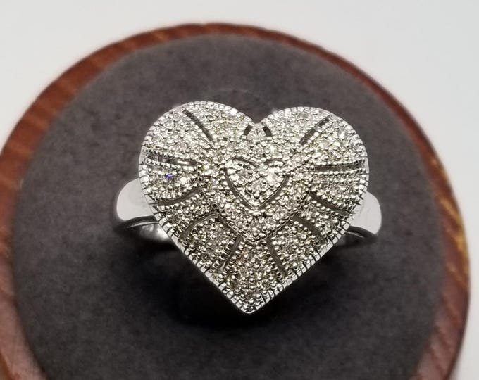 FA5251 Vintage EA China Sterling With Diamonds Paved Heart Ring, Size 9 ...