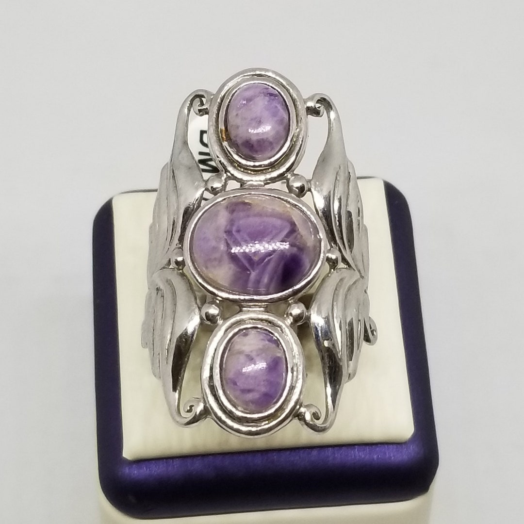 FA4255 Vintage BBJ Sterling With Chevron Amethyst Ring, Size 12. - Etsy