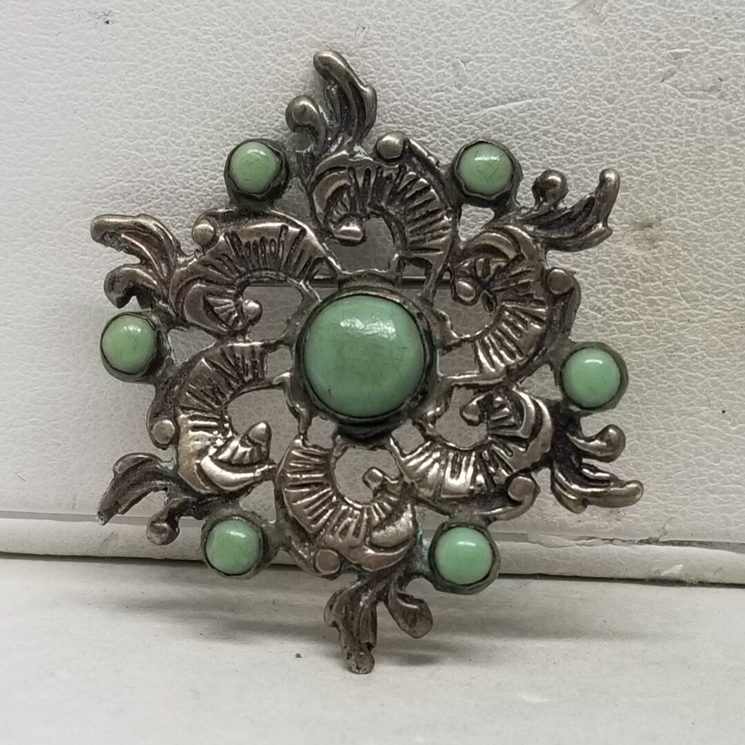 FA4026 Vintage Sterling Mexico? Green Stone Pin. - Etsy