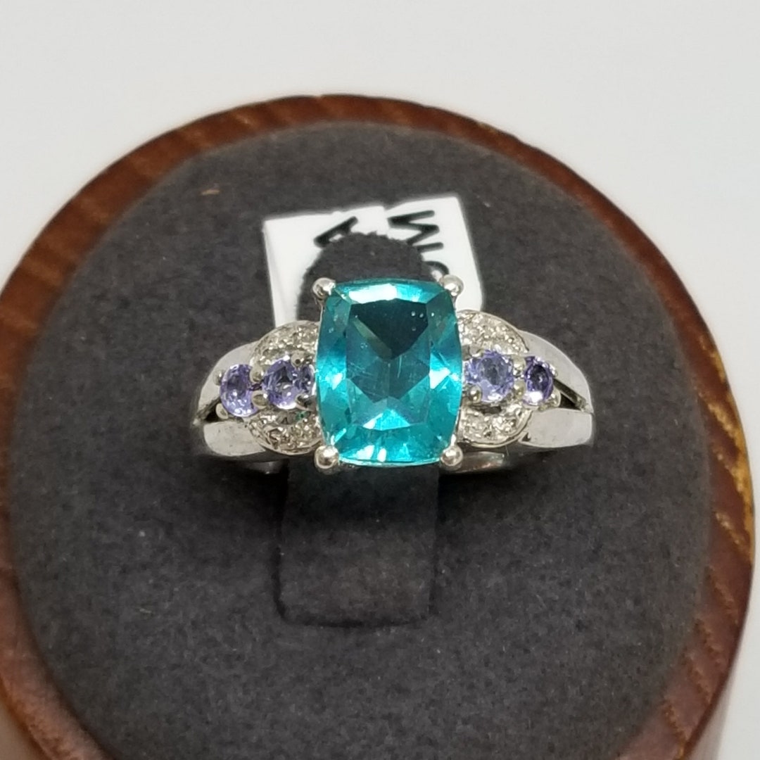 FA5397 Vintage STS Sterling With Green Created Stone + Czs Ring, Size 7 ...