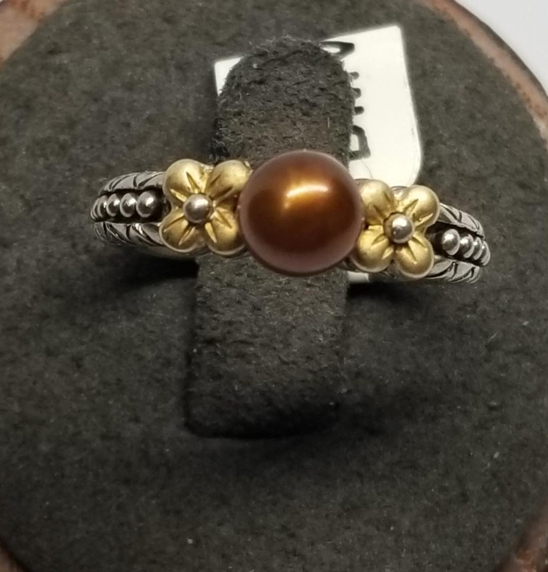 FA6980 Vintage Barbara Bixby China Sterling & 18K With Pearl Ring, Size ...