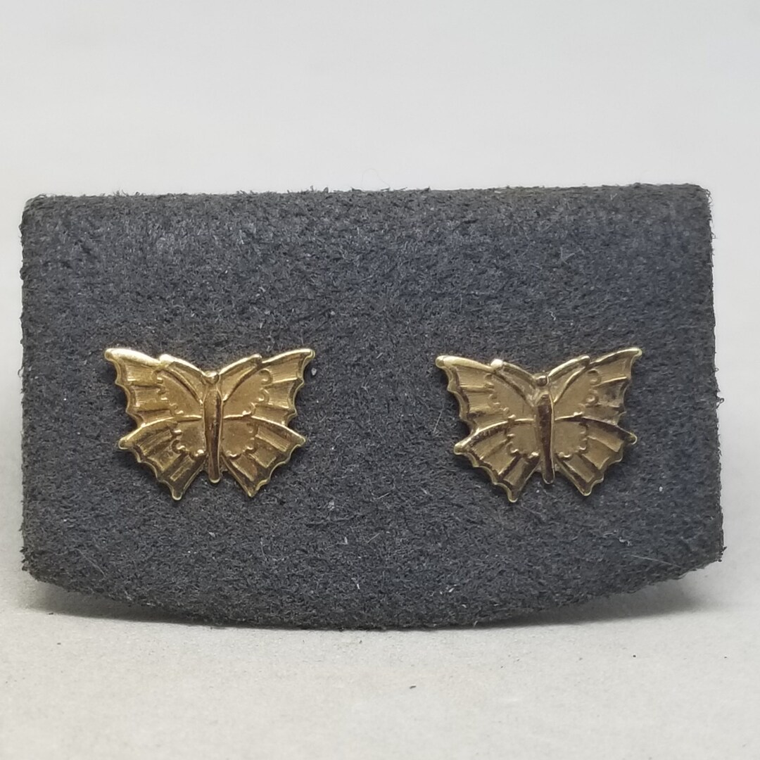 Z1442 10K Yellow Gold Butterfly Stud Earrings. - Etsy