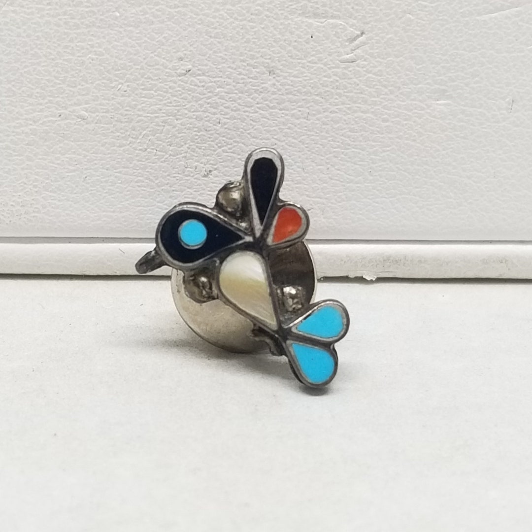 FA2907 Vintage Sterling and Multi Stone Inlay Bird Tie Tack. - Etsy