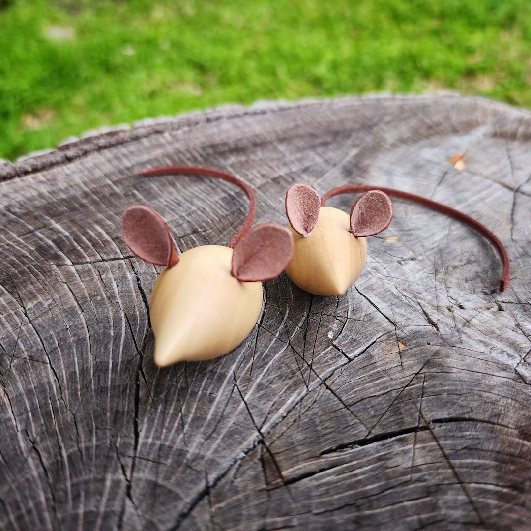 Wooden Mice, Hand Turned, 2 Piece Set, Mom and Baby, Dad and Child, for ...