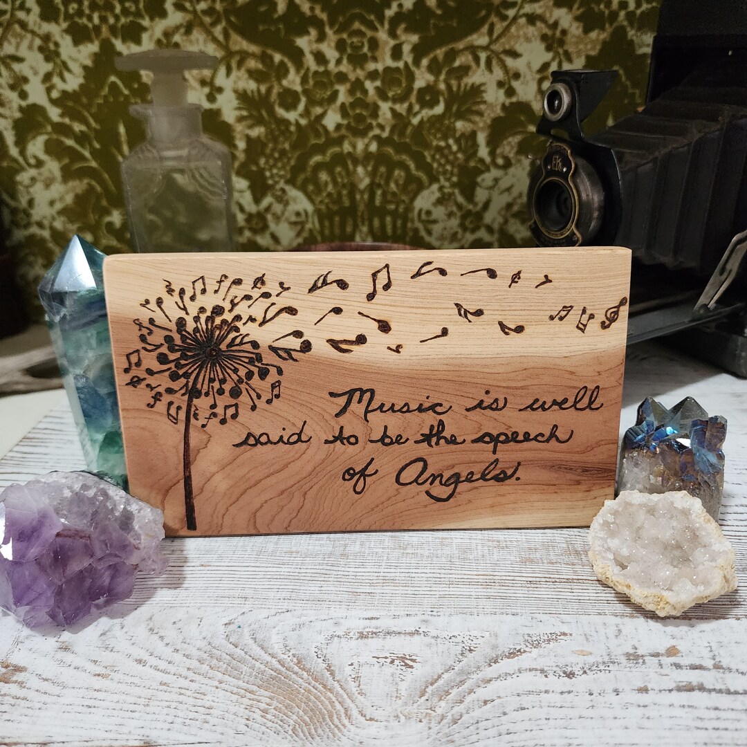 Hand Burned Dandelion Music Notes, Pyrography Art on Cedar, Rustic ...