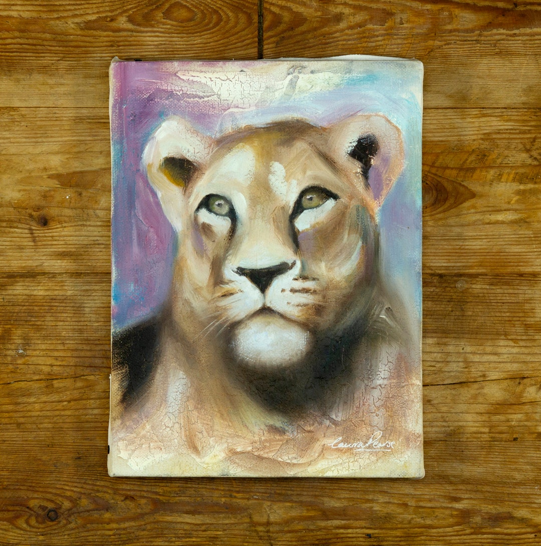 Lion Painting, Original Oil Painting, Male Lion, Wildlife Art, Wildlife ...