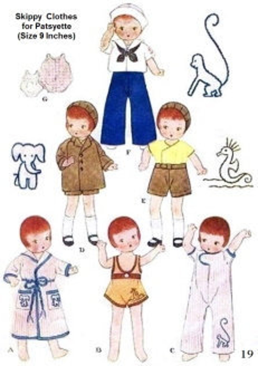Pattern #19 ~ Fits 9.5" ~ PATSYETTE ~ 6" Chest ~ Vintage 1932 Doll ...