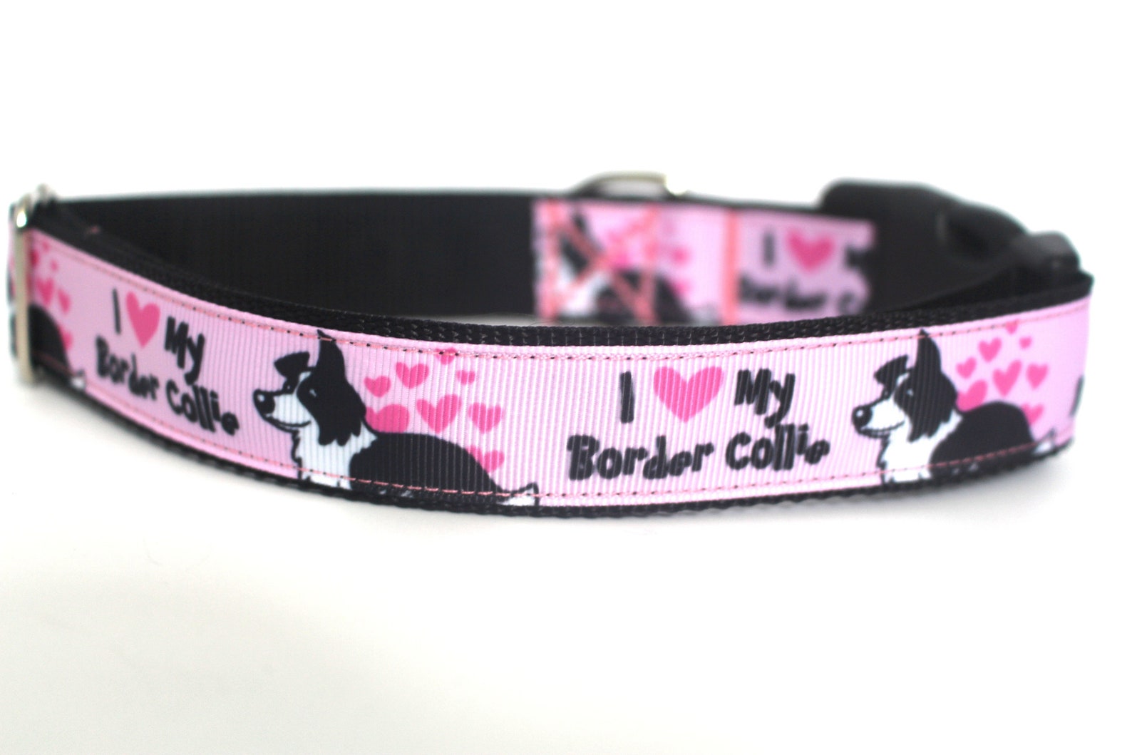 I Love My Border Collie Pink Dog Collar - for Girl Dogs, Female, Hearts ...