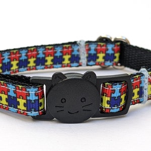 Jigsaw Puzzle Cat Collar - Colorful Autism Awareness Pattern ...