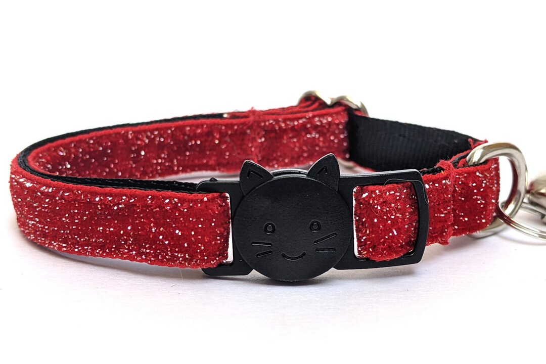 Red Sparkly Velvet Cat Collar - Shiny Soft Breakaway Kitty Collar With ...