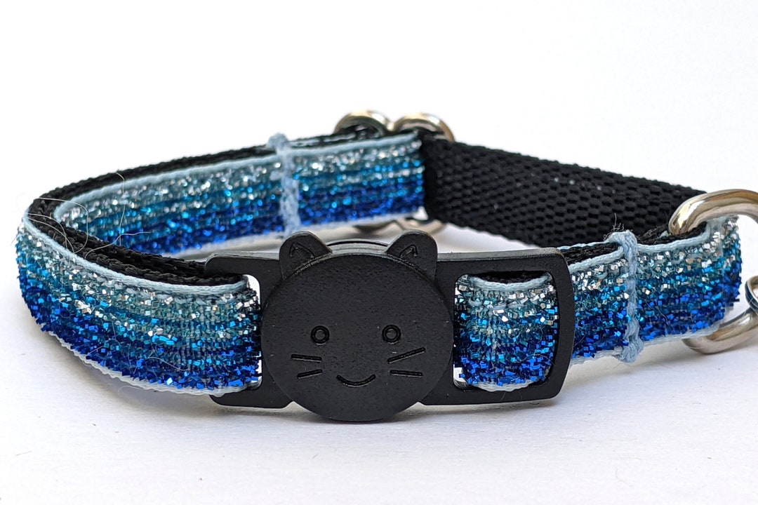 Sparkly Ocean Blue Cat Collar - Gradient Glitter Breakaway Kitty Collar ...