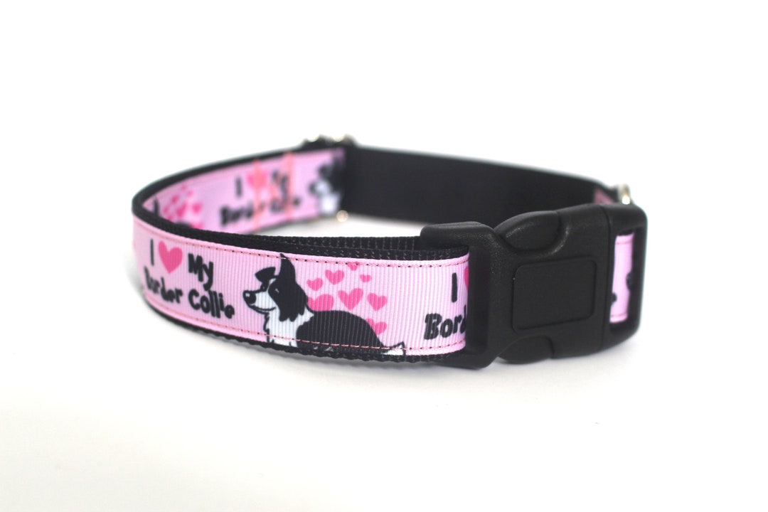 I Love My Border Collie Pink Dog Collar - for Girl Dogs, Female, Hearts ...