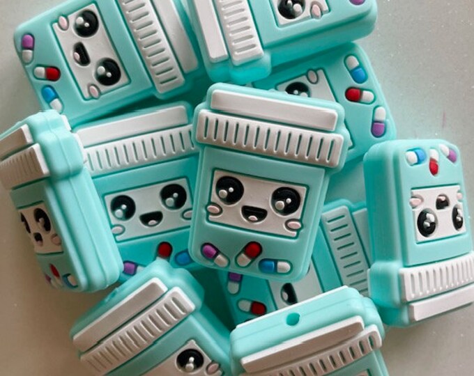CUTE PILL BOTTLE Focal Bead, Focal Beads, Pill Bottle Silicone Beads ...