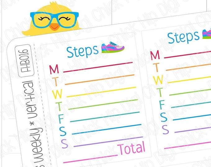Daily Steps Tracker VERTICAL Planner Stickers Weekly Sidebar - Etsy