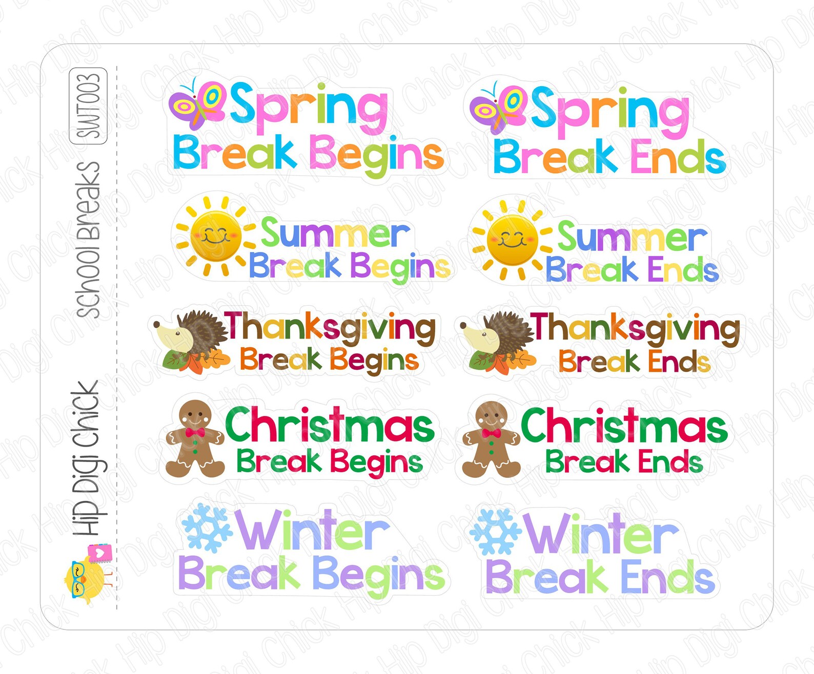 School Breaks Planner Stickers - Etsy
