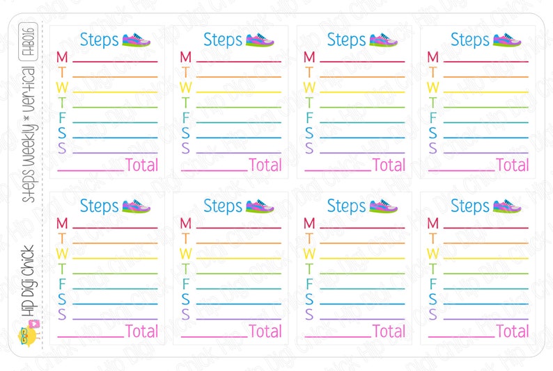 Daily Steps Tracker VERTICAL Planner Stickers - Weekly Sidebar - Etsy