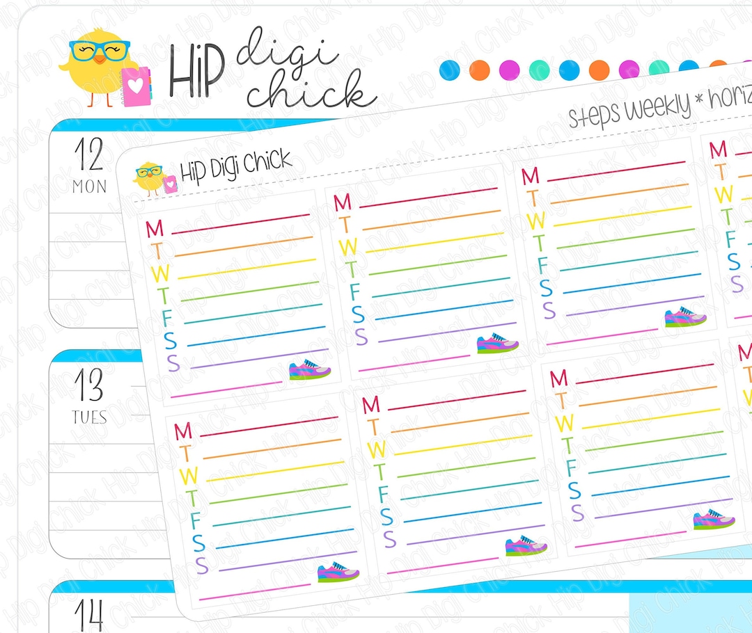 Daily Steps Tracker HORIZONTAL Planner Stickers - Weekly - Etsy