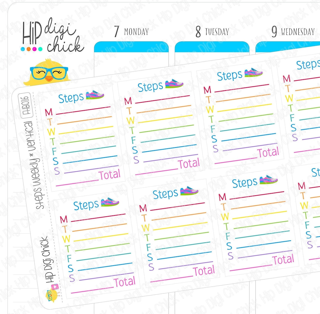 Daily Steps Tracker VERTICAL Planner Stickers - Weekly Sidebar - Etsy