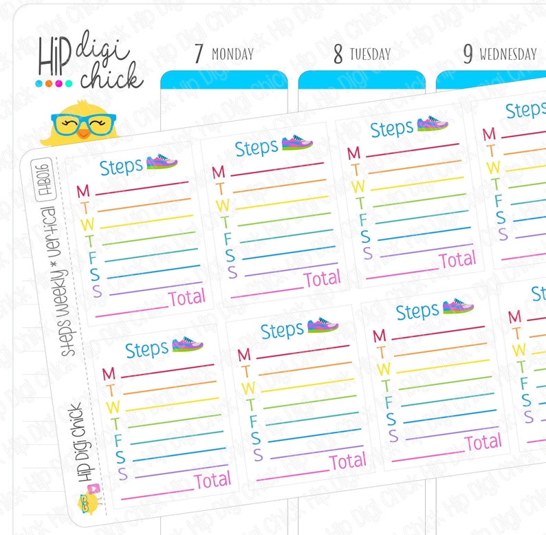 Daily Steps Tracker VERTICAL Planner Stickers - Weekly Sidebar - Etsy