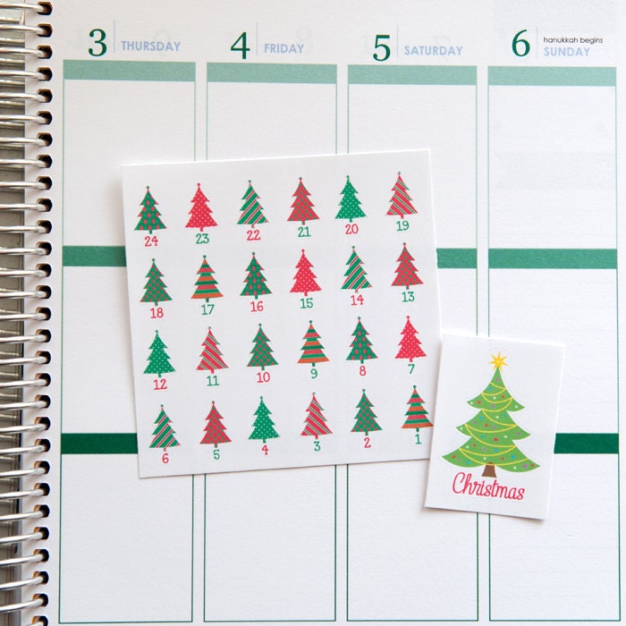 Christmas Countdown Planner Stickers Snowman Santa Tree - Etsy