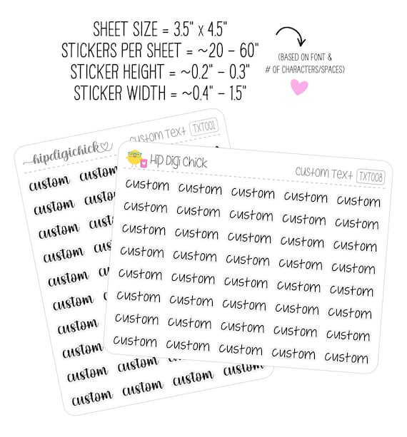 Paper & Party Supplies Custom Word Text Script Planner Stickers Paper ...