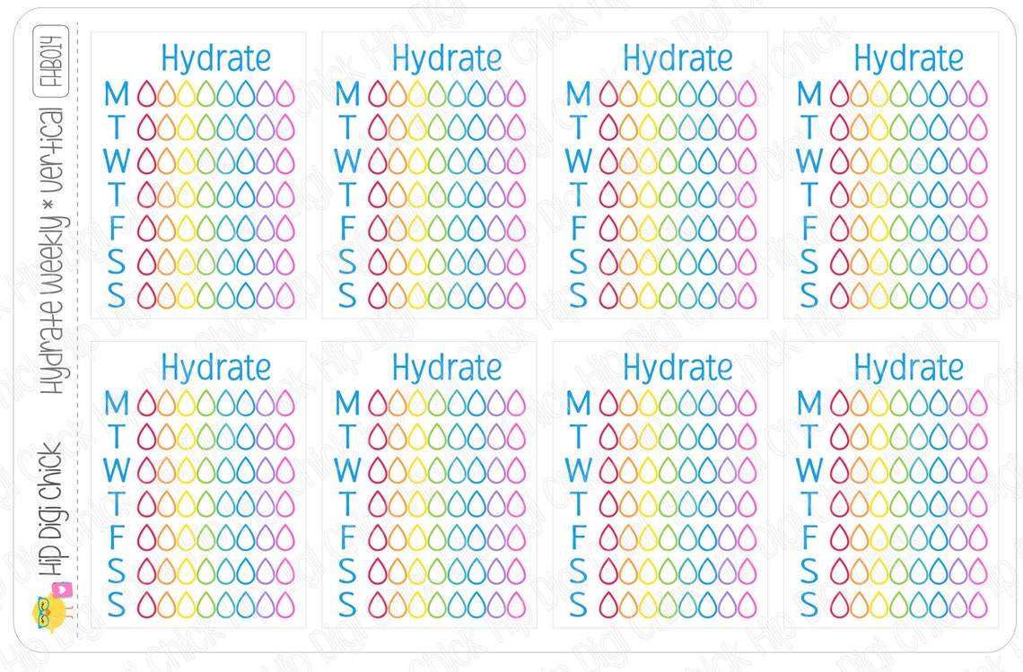 Hydrate Planner Stickers - VERTICAL Weekly Sidebar Water Tracker - Etsy