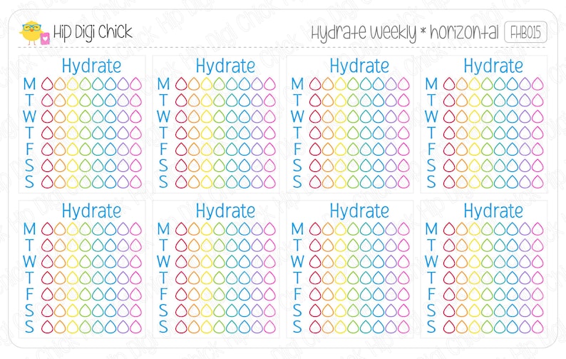 Hydrate Planner Stickers - HORIZONTAL Weekly Water Tracker - Etsy
