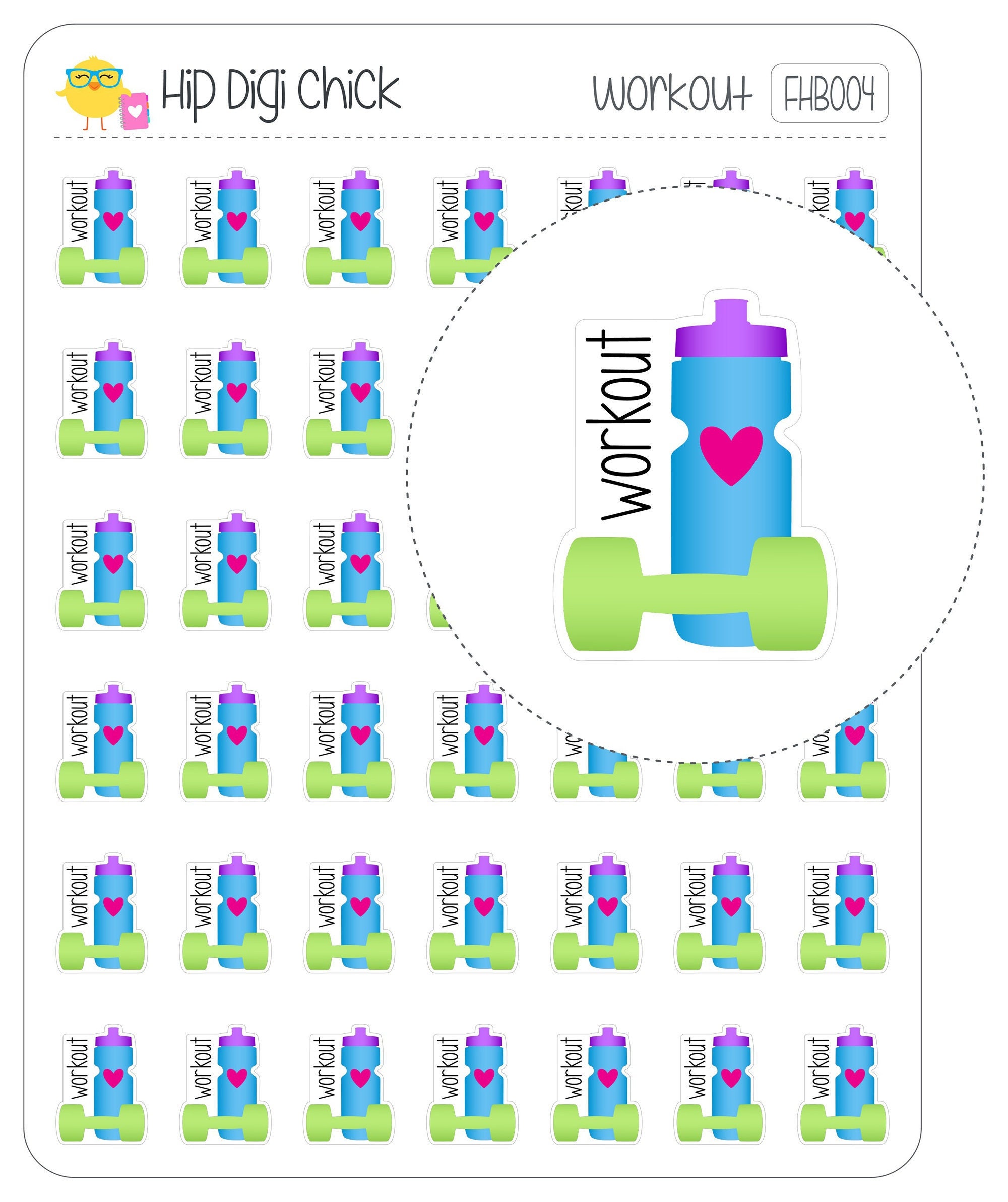 Workout Exercise Planner Stickers - Water Bottle & Hand Weight - Etsy