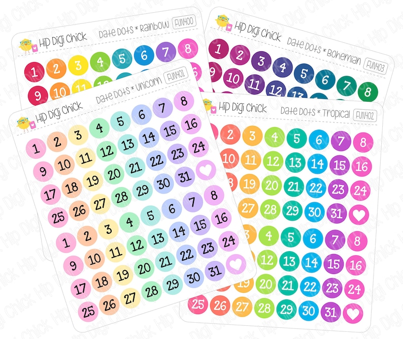 Monthly Date Dots Number Planner Stickers | Etsy