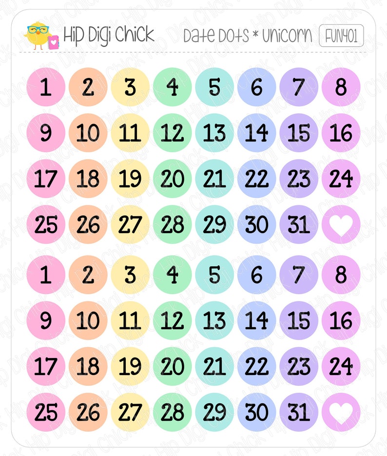 Monthly Date Dots Number Planner Stickers | Etsy