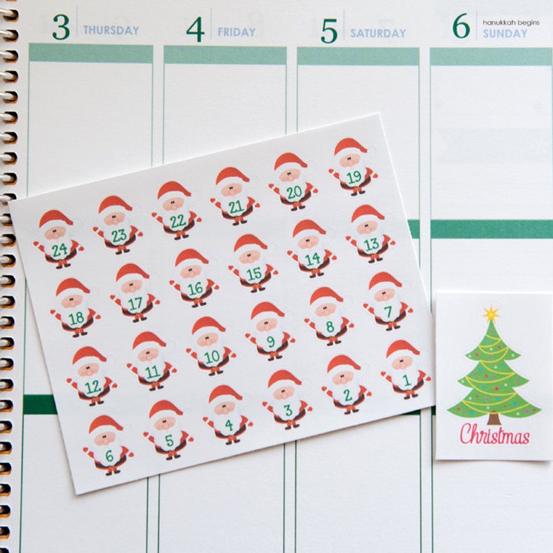 Christmas Countdown Planner Stickers - Snowman, Santa, Tree - Etsy