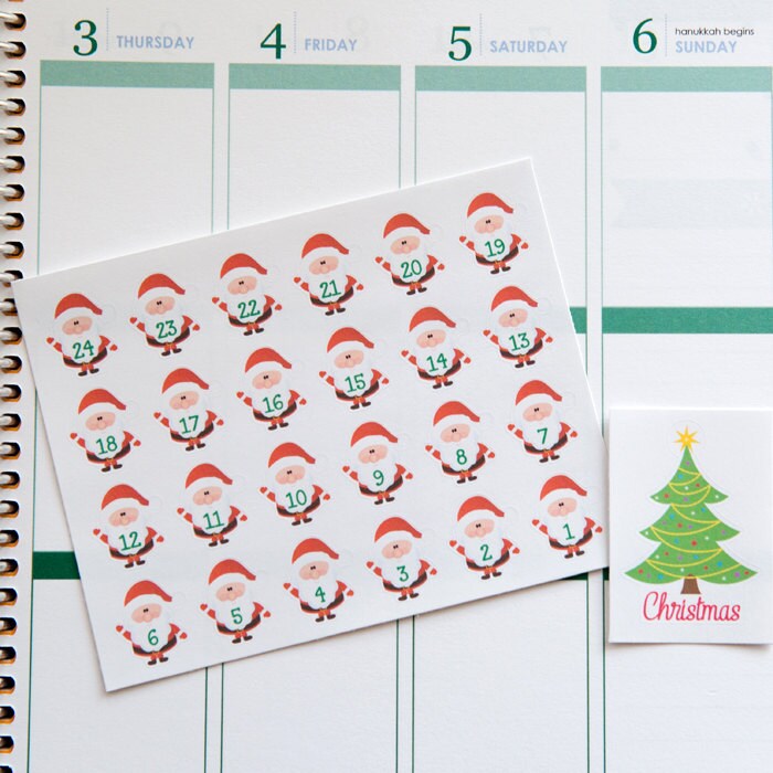 Christmas Countdown Planner Stickers Snowman Santa Tree - Etsy
