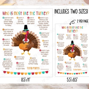PRINTABLE Thanksgiving Game | Who is Most Like the Turkey | Fun ...