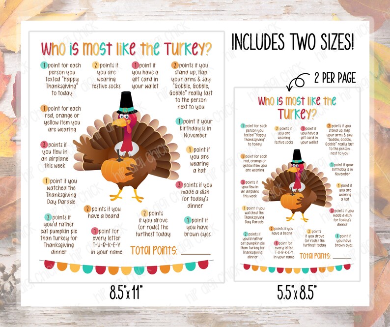 PRINTABLE Thanksgiving Game | Who is Most Like the Turkey | Fun ...