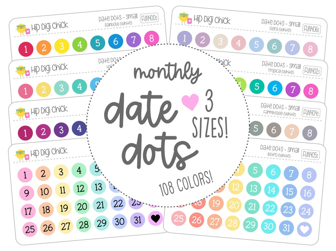 Monthly Date Dots Number Planner Stickers - Etsy