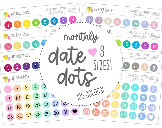 Monthly Date Dots Number Planner Stickers - Etsy