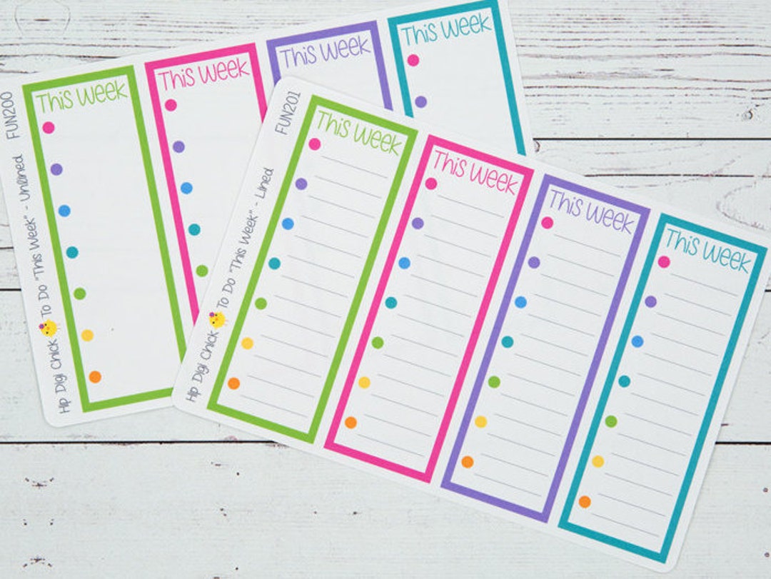 To Do List Planner Stickers - "this Week" Lined or Unlined Sidebar - Etsy