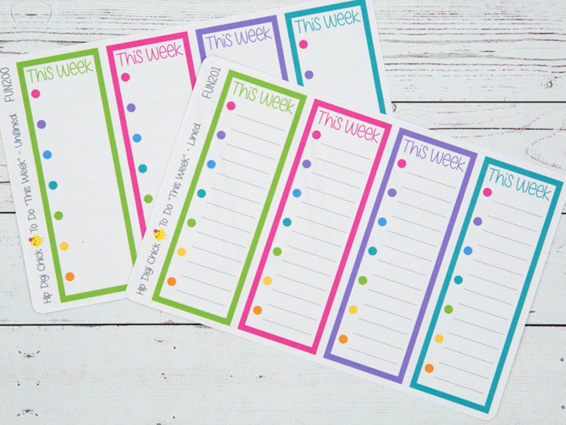 To Do List Planner Stickers - "this Week" Lined or Unlined Sidebar - Etsy