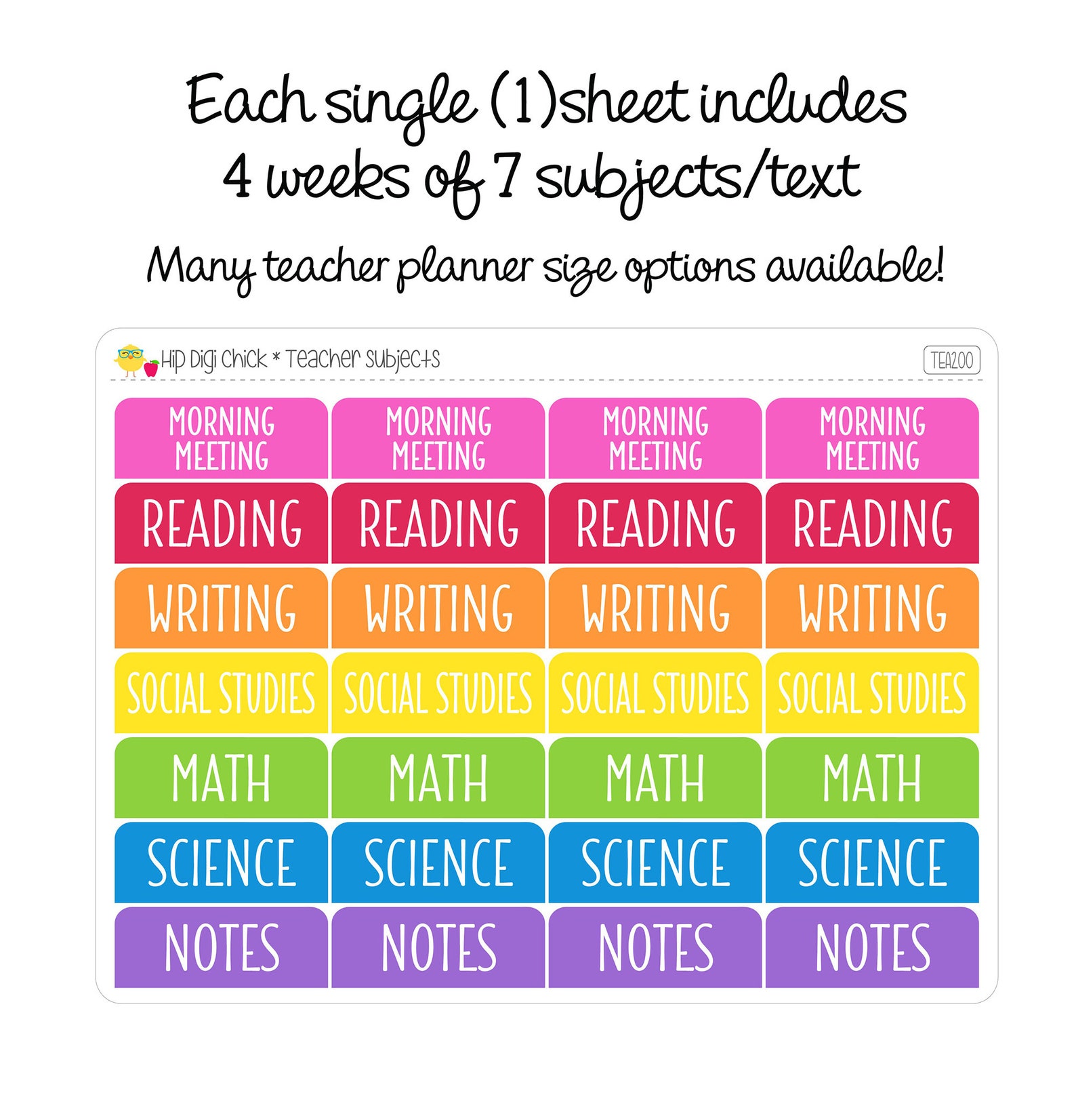 Custom Teacher Planner Subject Header Stickers - Etsy