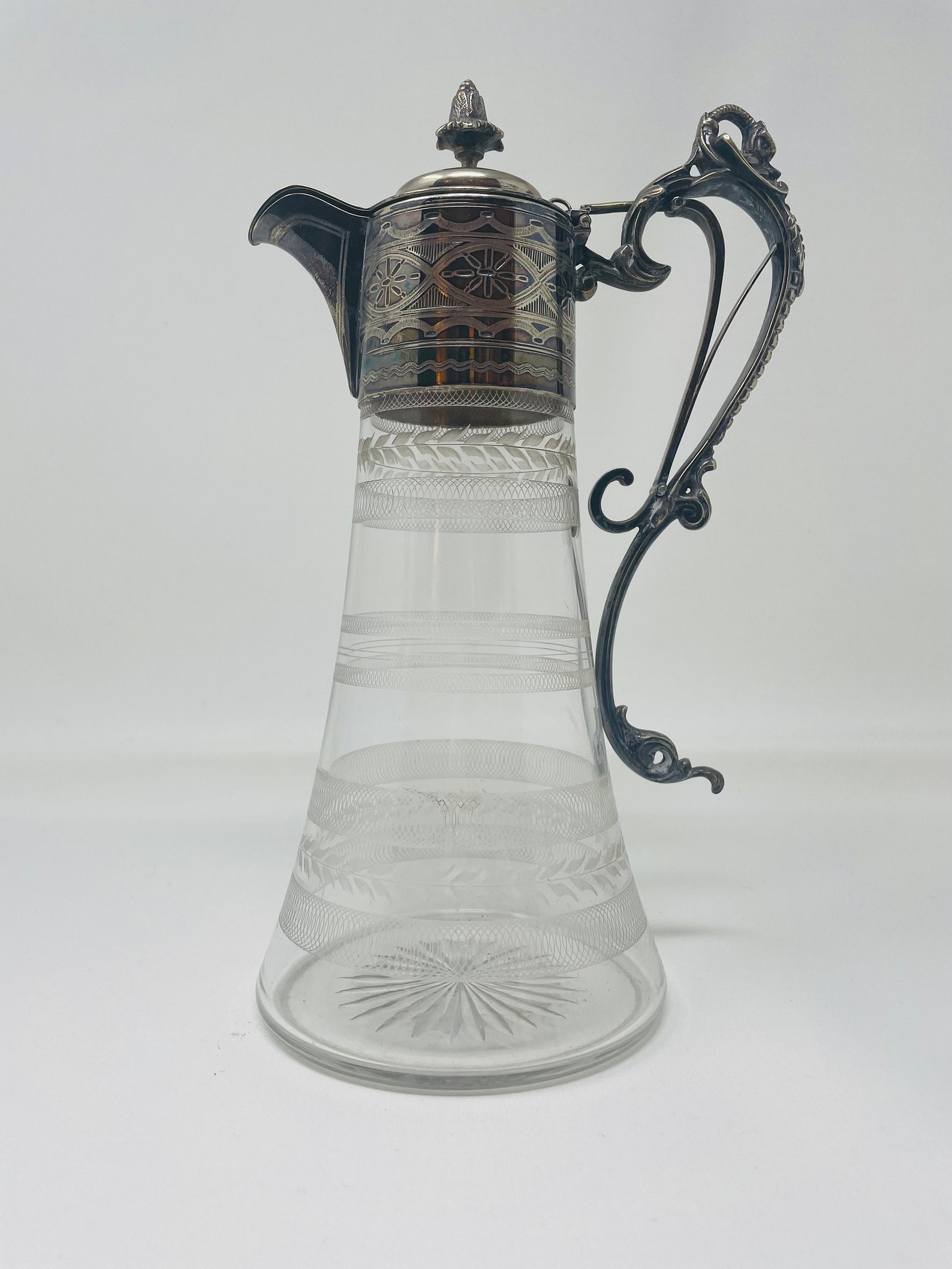 Victorian Crystal and Silver Decanter Etched Crystal Hand Blown Ewer - Etsy